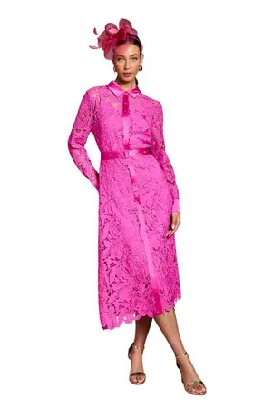 Coast Lace Shirt Long Sleeve Dress - Magenta