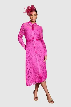 Coast Lace Shirt Long Sleeve Dress - Magenta