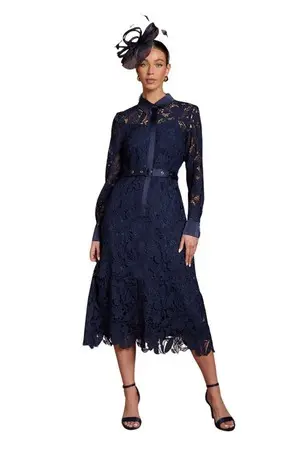 Coast Lace Shirt Long Sleeve Dress - Navy