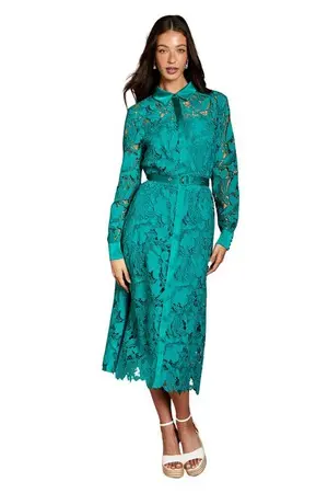 Coast Lace Shirt Long Sleeve Dress - Teal