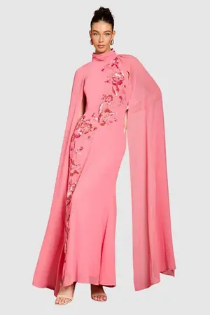 Coast Floral Cape Maxi Dress - Coral