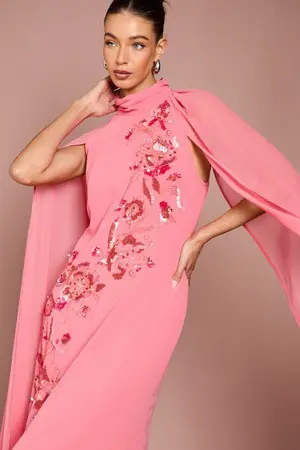 Coast Floral Embellished Cape Maxi Dress