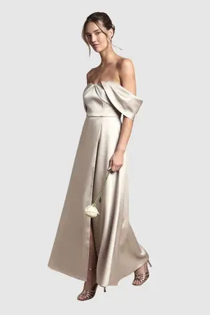 Coast Bandeau Maxi Dress With Asymmetric Drape - Champagne