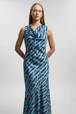 Karen Millen Chain Print Cowl Neck Maxi Dress