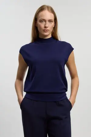 Karen Millen High Neck Knit Tank Top - Navy