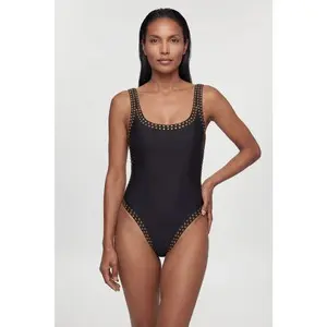Karen Millen Embellished One Piece Swimsuit - Black