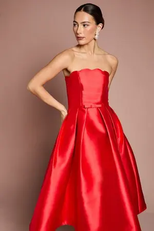 Coast Scalloped Strapless Midi Dress - Red