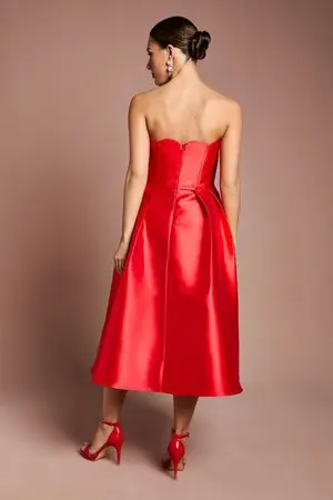Coast Scalloped Strapless Midi Dress - Red