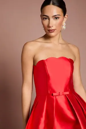 Coast Scalloped Strapless Midi Dress - Red