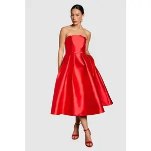 Coast Scalloped Strapless Midi Dress - Red