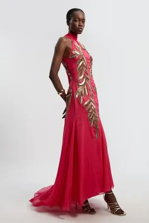 Karen Millen Halter Neck Embellished Maxi Dress