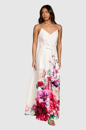 Coast Wired Bandeau Border Print Maxi Dress - Ivory