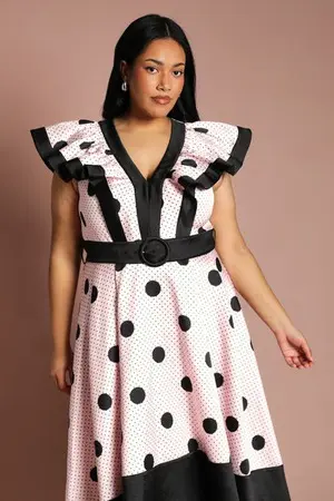 Coast Plus Polka Dot Fit And Flare Midi Dress