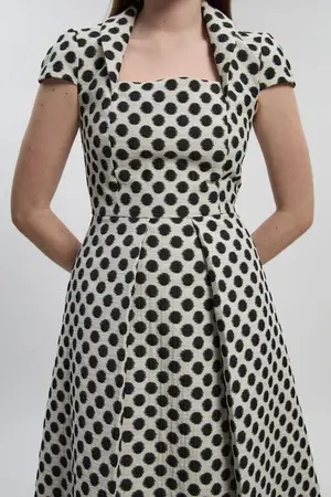 Karen Millen Spot Jacquard Square Neck Midi Dress