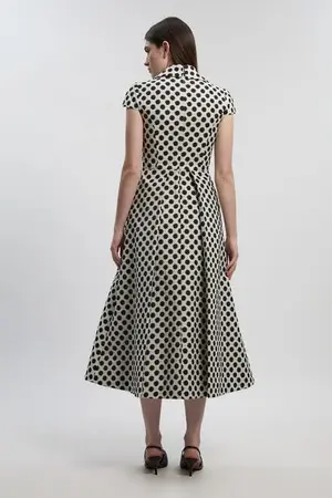 Karen Millen Spot Jacquard Square Neck Midi Dress
