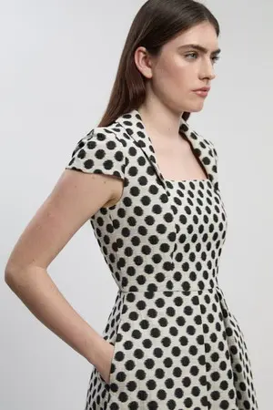 Karen Millen Spot Jacquard Square Neck Midi Dress