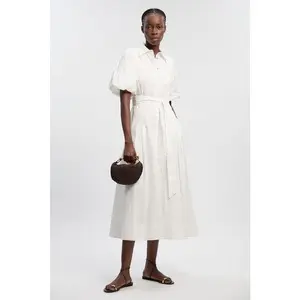Karen Millen Cotton Puff Sleeve Midi Shirt Dress - White