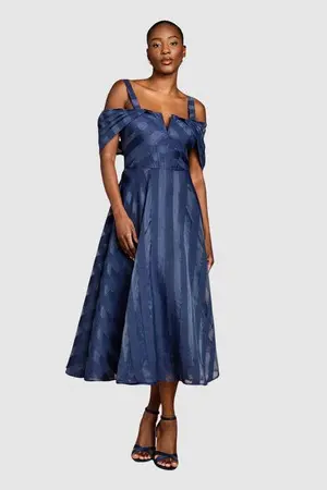 Coast Organza Bardot Midi Dress - Navy