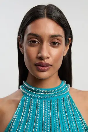Karen Millen Embellished Crystal Fringe Halterneck Maxi Dress
