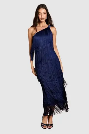 Coast Asymmetric Fringe Maxi Dress - Navy