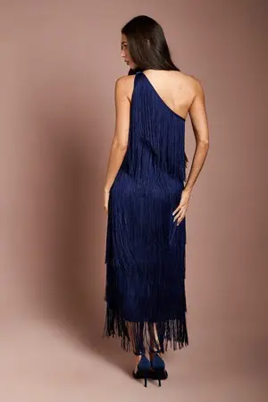 Coast Asymmetric Fringe Maxi Dress