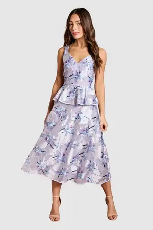 Coast Satin Jacquard Midi Dress - Lilac
