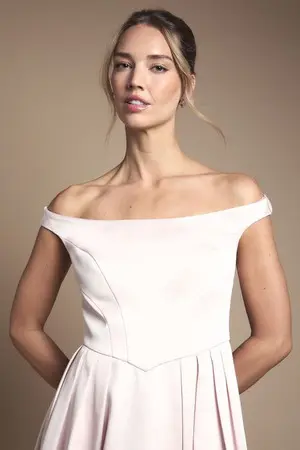 Coast Off-shoulder Maxi Dress With Feather Trim - Blush