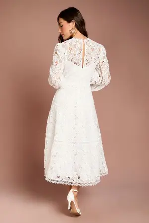 Coast Lace Panel Long Sleeve Midi Dress - Ivory