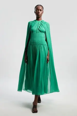 Karen Millen Halterneck Cape Maxi Dress - Green