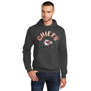 STARTER Kansas City Chiefs Arch Over Logo Pullover Hoodie - Charcoal