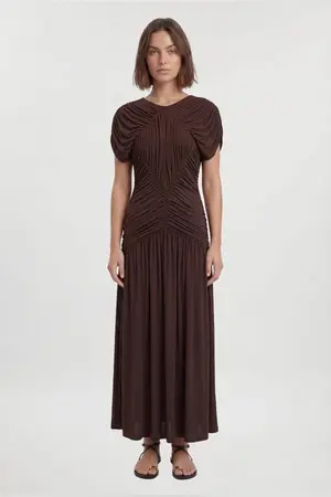 Karen Millen Ruched Jersey Maxi Dress - Chocolate