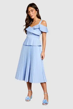 Coast Pleated V-neck Midi Dress - Light Blue