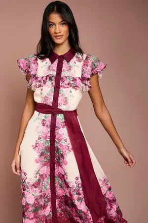 Coast Petite Floral Frill Collared Midi Dress