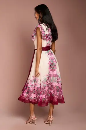 Coast Petite Floral Frill Collared Midi Dress
