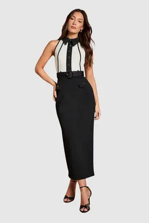 Coast Collard Bandage Belted Pencil Dress - Mono