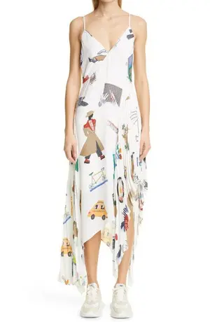 Monse Nyc Scrapbook Print Pleated Asymmetric Slipdress