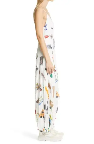 Monse Nyc Scrapbook Print Pleated Asymmetric Slipdress