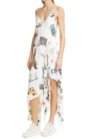 Monse Nyc Scrapbook Print Pleated Asymmetric Slipdress