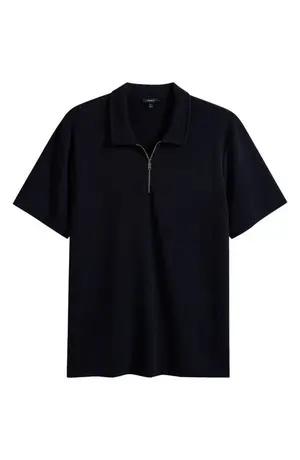 REISS Forno Jacquard Half Zip Polo Navy