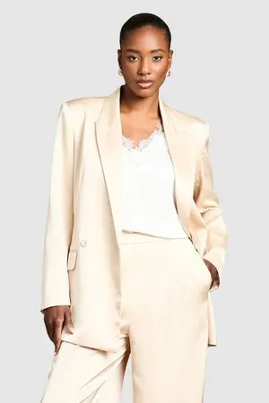 Coast Satin Double-breasted Tailored Blazer - Champagne