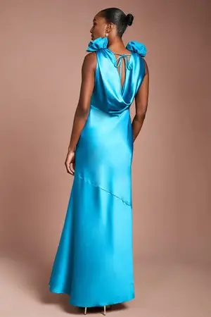 Coast Corsage Satin V-neck Maxi Dress - Teal
