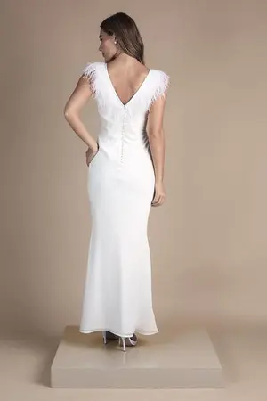 Coast V-neck Satin Maxi Dress With Feather Trim