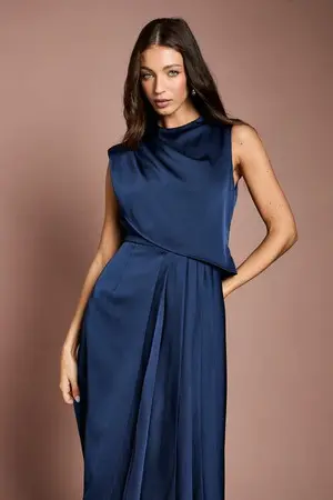 Coast Satin Pleated Midi Dress