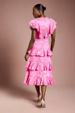 Coast Satin Ruffle Jacquard Midi Dress