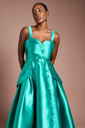 Coast Button-trim Belted Full Skirt Midi Dress