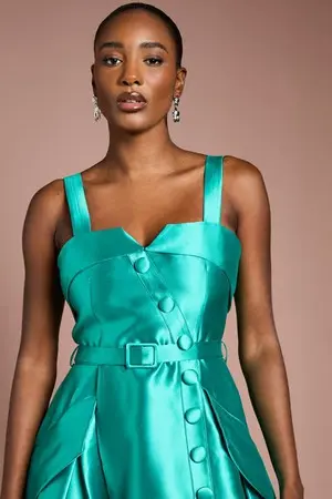 Coast Button-trim Belted Full Skirt Midi Dress