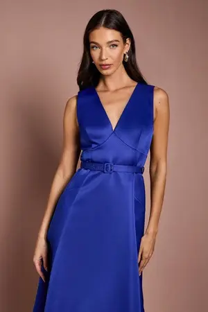 Coast V-neck Satin Midi Dress - Cobalt