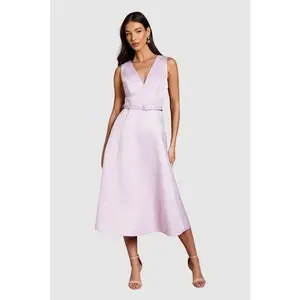 Coast V-neck Satin Midi Dress With Belt - Lilac