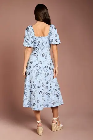 Coast Puff Sleeve Embroidered Midi Dress