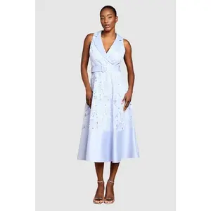 Coast Satin Trim Lace Collared Midi Dress - Cornflower Blue